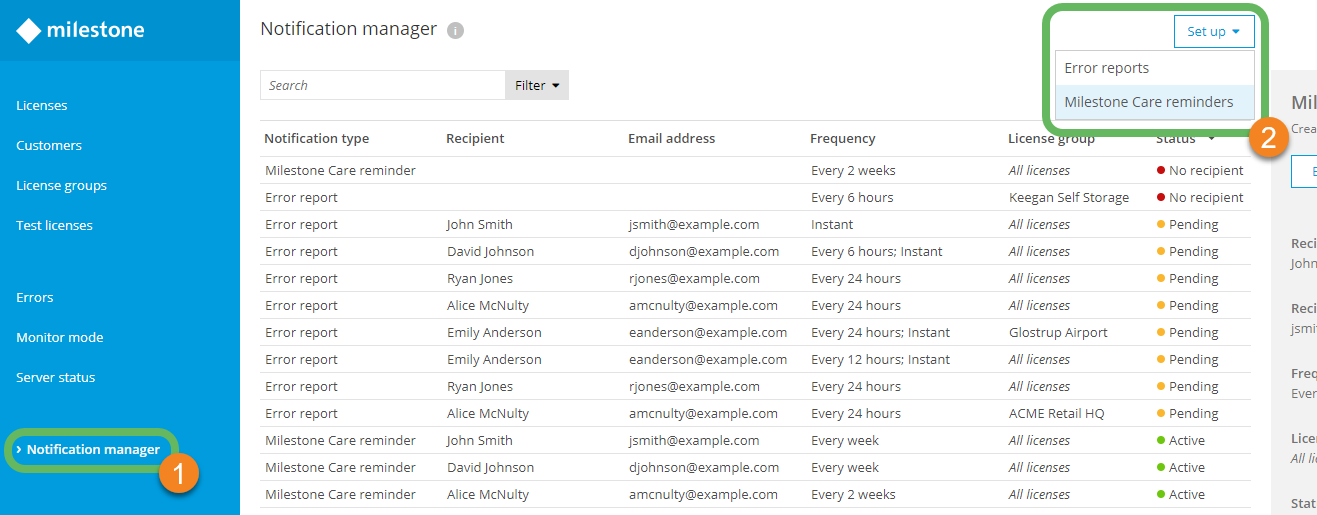 Set up Milestone Care™ reminders in Milestone Customer Dashboard