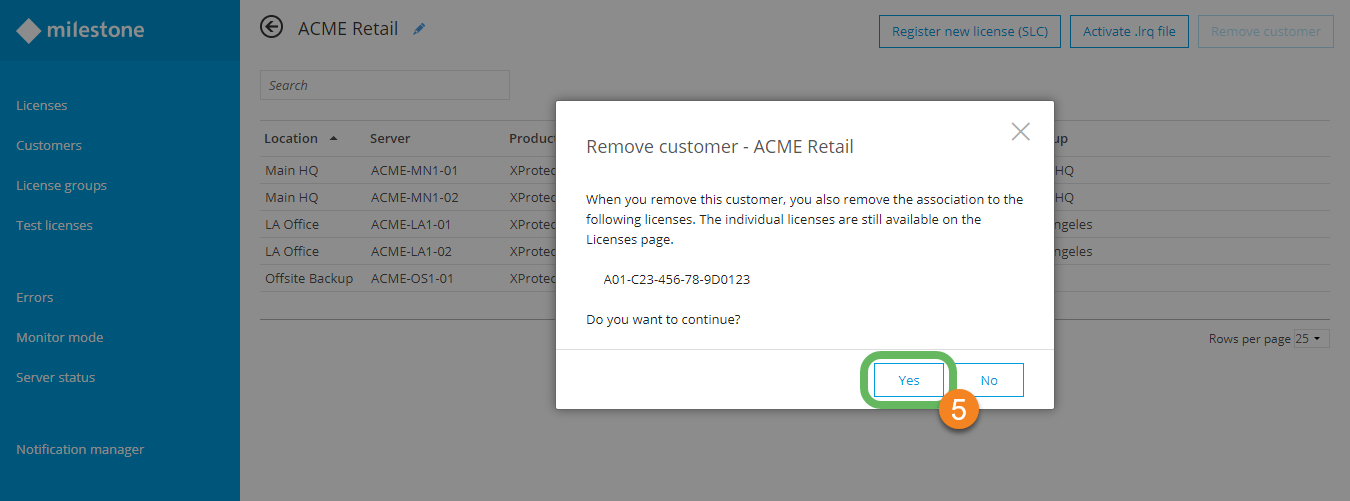 Remove a customer