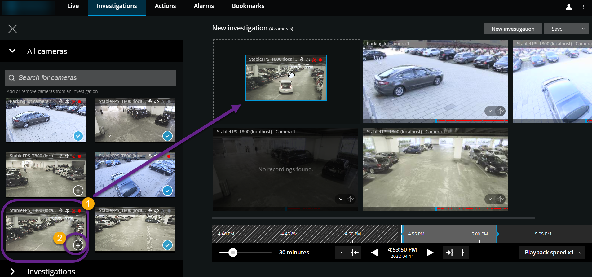 Add a camera to existing investigation