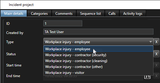 Scenario: Use incident types to document who gets injured