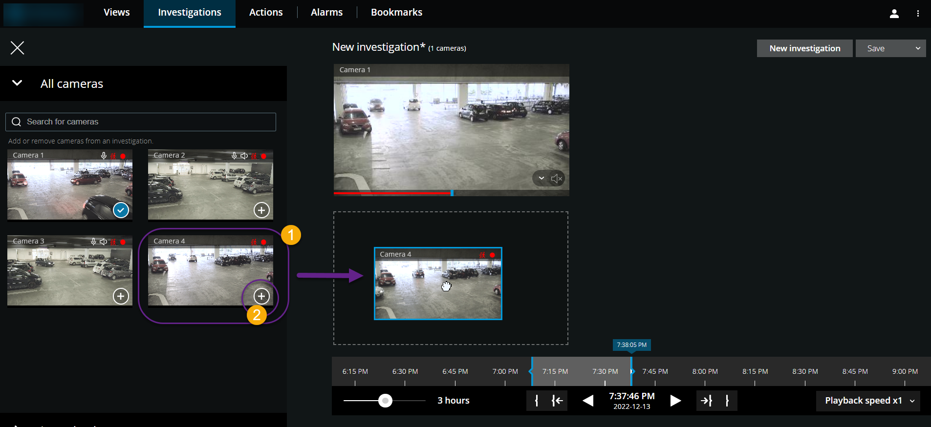 Add a camera to existing investigation