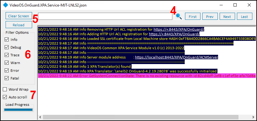 Using the log viewer application