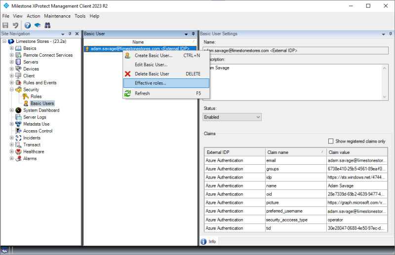 VMS roles and external IDP users