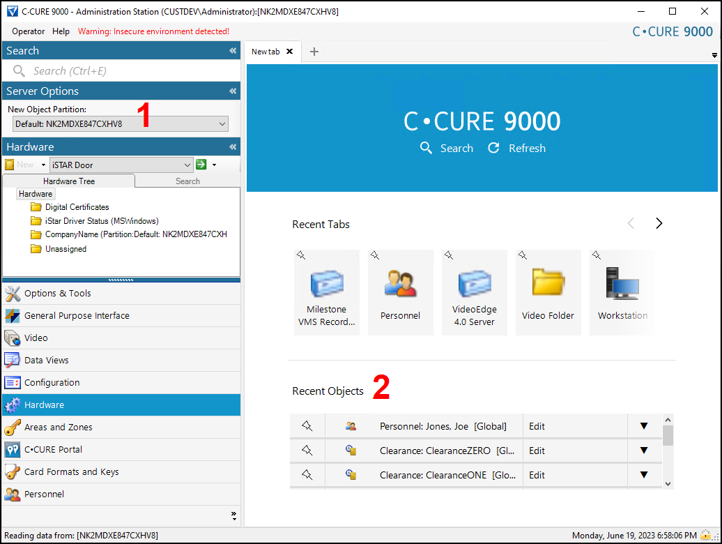 Configuring partitions in CCure