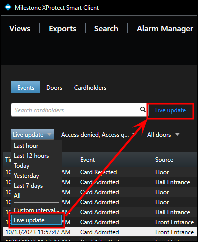 Access control workspace events list