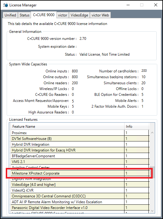 CCure 9000 licenses explained