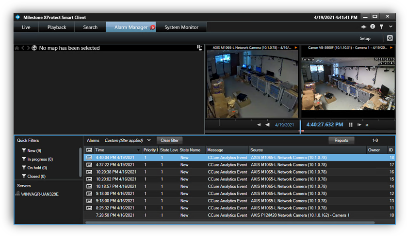Viewing CCure 9000 events in Smart Client