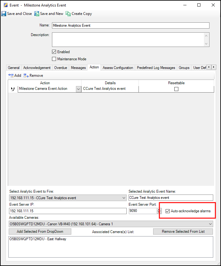 Configuring analytics events in CCure 9000