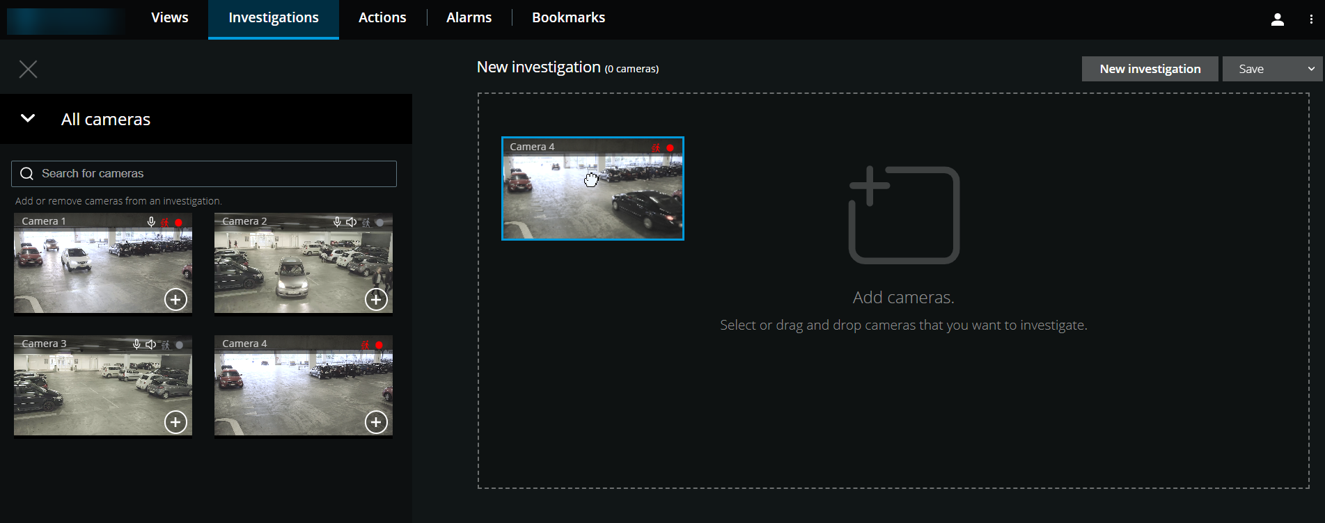 Create investigations from one or more cameras
