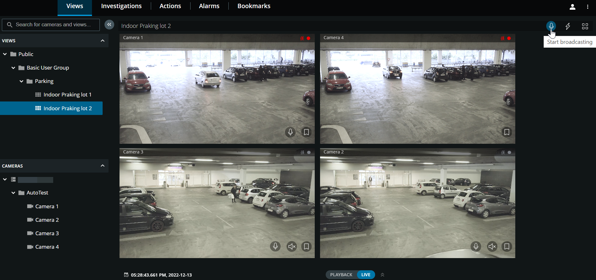 Broadcast audio to multiple cameras in live video