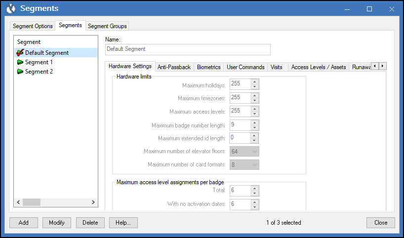 Configuring segments within OnGuard