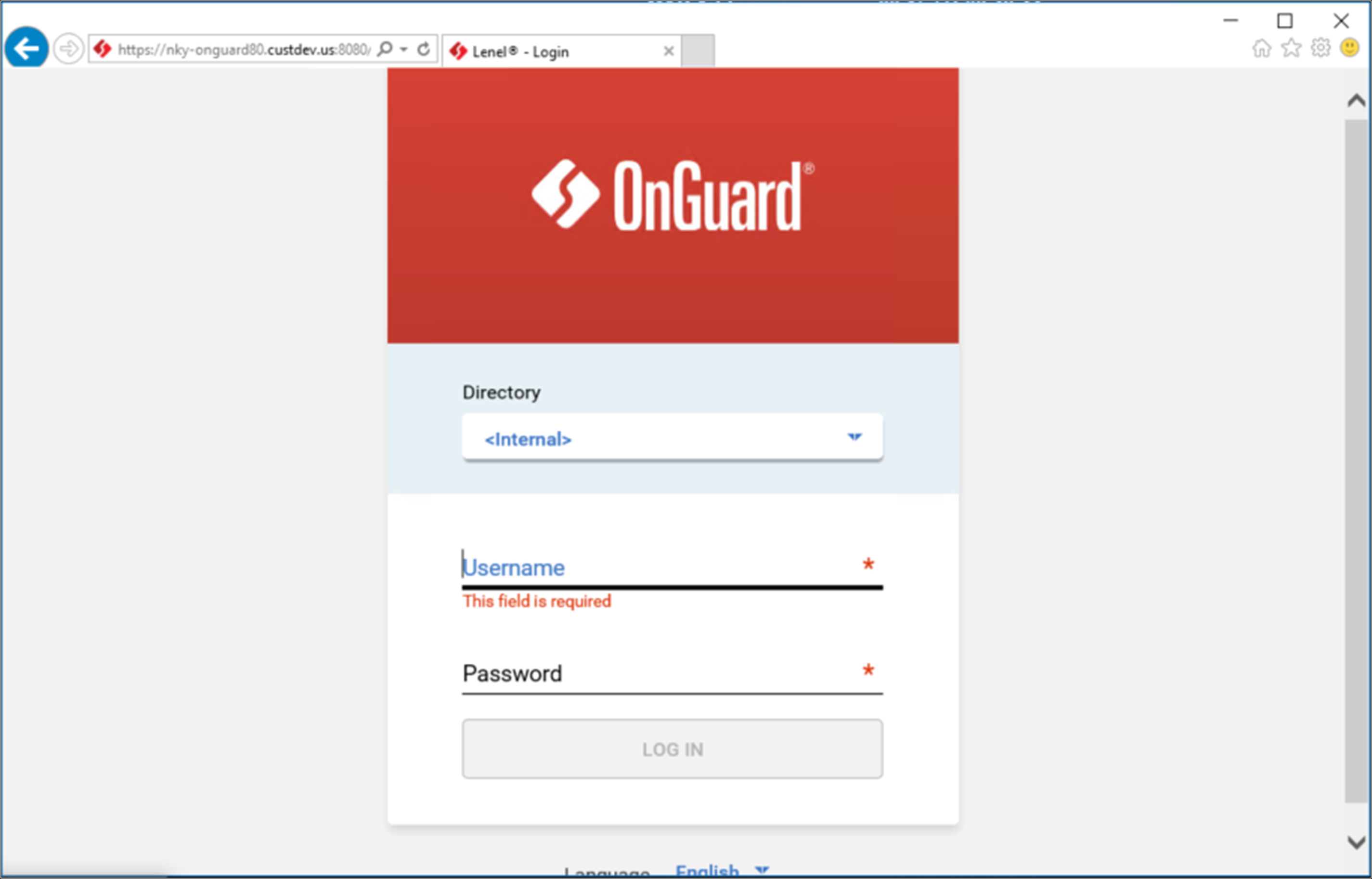 OnGuard web admin link